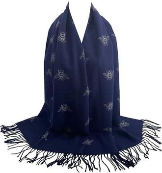 GFM Ch&acirc;le tr&egrave;s doux en texture cachemire pour lautomne et lhiver - Les abeilles -BESHL-Bees Navy Bleu