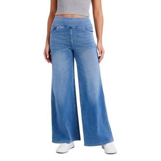 Generic Jean large pour femme, pantalon de surv&ecirc;tement taille haute &agrave; enfiler pour femme, pantalon en jean extensible ample avec contr&ocirc;le du ventre, jambe dro