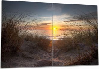 Wallario Herdabdeckplatte/Spritzschutz aus Glas, 2-teilig, 80x52cm mit 8 mm hohen Füßen, für Ceran- und Induktionsherde, Sonnenuntergang am Strand