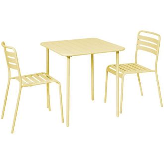 Sweeek Table de jardin m&eacute;tal + 2 assises jaune Am&eacute;lia