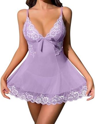 Generic Body sexy en dentelle avec chemise de nuit transparente s&eacute;duisante, violet clair, L