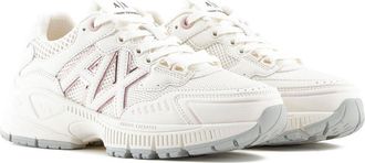 A|X Armani Exchange Women Speed Low Cut, mesh Detail, Big Side Logo Sneaker Off White 35.5