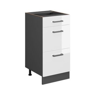 Vicco Meuble cuisine R-Line, Blanc Haute brillance, 40 cm avec tiroirs, sans plan de travail Vicco