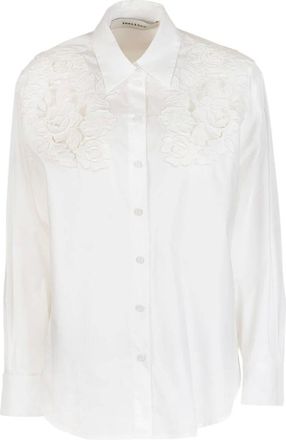 Emma & Gaia Femme, Blouses et Chemises, Blanc, Taille: 40 FR Camicia in popeline ricamo traforato in rilievo