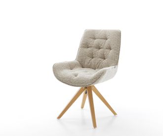 DELIFE Drehstuhl Taimi-Flex Webstoff Soft Beige Holzgestell kantig Natur 180&deg; drehbar, Esszimmerst&uuml;hle