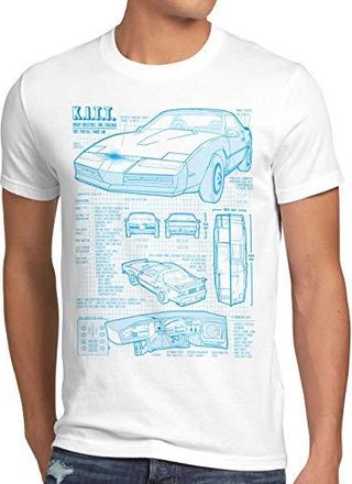 style3 K.I.T.T. T-Shirt Homme Dessin Bleu Michael Knight 2000 Black Rider, Taille:L, Couleur:Blanc