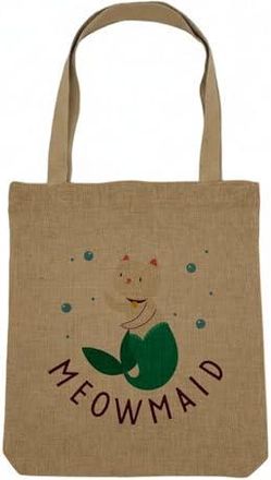 Fabulous Sac Shopping Tote Bag Aspect Lin - Meowmaid Cat Mermaid Sea Pets - Sac de Courses Toile Epaisse 360g Beige Naturel Cabas Port&eacute; Epaule Solide Imprim&eacute; e
