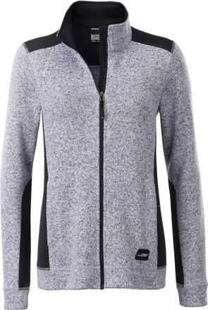 James & Nicholson Damen Knitted Workwear Fleece Jacke, Wei&szlig; (White-Melange/Carbon), 38 (Herstellergr&ouml;&szlig;e: L)