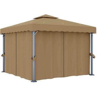 vidaXL Vidaxl - Tonnelle avec rideau 3x3 m Taupe Aluminium