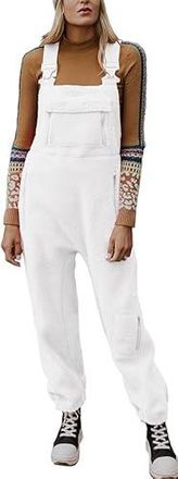 Generic Salopette chaude en polaire pour femme - Combinaison d&eacute;contract&eacute;e avec poches, blanc, XXL