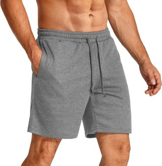 Coofandy Shorts Herren Kurze Sporthose mit Gummizug Jogginghose Kurz Sweathose Leicht Sommerhose Kurze Laufshorts mit Seitentaschen Hellgrau XXL