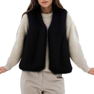 Generic Gilet sans Manche Femme Gilet Femme D&eacute;contract&eacute; Quotidien Ville Hiver Matelass&eacute; Fausse Fourrure - Col Montant pour Style Streetwear Automne