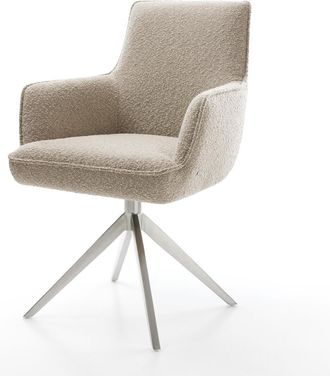 DELIFE Drehstuhl Heira-Flex mit Armlehnen Boucl&eacute; Schlamm Kreuzgestell breit Edelstahl 360&deg; drehbar Wippfunktion Taschenfederkern, Esszimmerst&uuml;hle