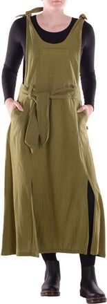 vishes Maxikleid Langes Latzkleid Damen Handgewebt Bindetr&auml;ger G&uuml;rtel Oversize Alternative Mode, Boho, Hippie, Ethno, Festival