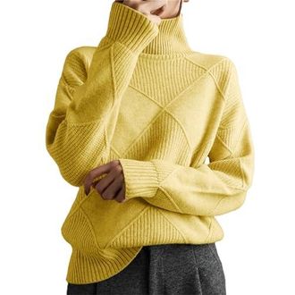Generic Pull femme &agrave; col montant en tricot c&ocirc;tel&eacute; ajust&eacute; - Pull dhiver chaud pour femme - Pull uni solide pulls tricot&eacute;s chandails tricot&eacute;s hauts thermiques p