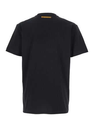 Dsquared2 Mens Black Crewneck T-Shirt With Front Print Cotton T-Shirts And Polos