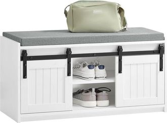 SoBuy FSR133-K-W Étagère à Chaussures, Meuble à Chaussures, Porte-Chaussures avec 2 Portes, Meuble dentrée, Coffre Rangement pour Chaussures avec Porte de