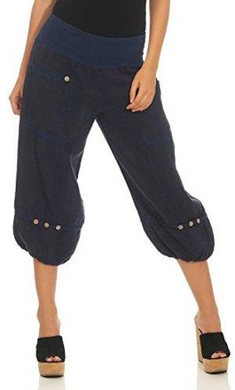 Malito more than fashion Malito Femmes Lin Pantalons Loisirs Bloomers Pantalons Basic Couleurs 1575 (XL, Bleu fonc&eacute;)