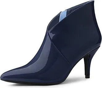 Allegra K Femme Bottines &agrave; Talons Aiguilles Forme V &agrave; Bout Pointu Bleu fonc&eacute; 37.5