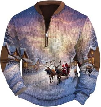 Generic Chandails pour homme - Pull Père Noël amusant - Imprimé de Noël - Manches longues - Fermeture éclair - Haut de Noël décontracté pour les vacances dhiv