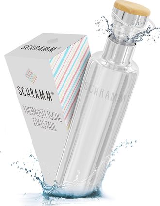 Schramm Thermosflasche Edelstahl Trinkflasche w&auml;hlbar 500, 750 oder 1000ml Isolierflasche doppelwandig Thermoflasche 100% BPA-frei Schraubverschluss Silber he