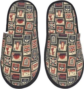 Generic Chaussons Femme Homme Modèle De Timbre Angleterre Chaussons Lavable Doublées En Peluche Chaude Pantoufles, Pour Fête, Mariage, Hommes, L