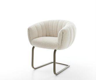 DELIFE Freischwinger Jada-Flex Teddystoff Beige Freischwinger flach Effektfinish Titan Taschenfederkern, Esszimmerst&uuml;hle