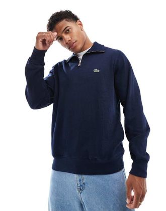 Lacoste Essentials - Sweatshirt in Marineblau mit kurzem Rei&szlig;verschluss