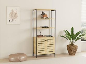 Hanah Home Industrial Bookshelf, Sapphire & Black, 70 x 162.2 x 34 cm | 100% Melamine Coated Particle Board, 18 mm Thick, Sturdy Metal Frame | Stylish Storage So