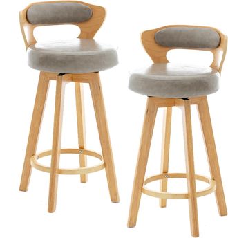 Generic 2er-Set 29,5 Drehbare Barhocker In Thekenhöhe Mit Rückenlehne Und Fußstütze Esszimmerstühle Aus Bugholz Aus Kunstleder(Gray a)