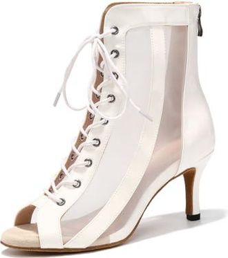 Generic Chaussures de danse latine pour femme - Noir - Avec maille - Bout ouvert - Pour salle de bal - Salsa Tango - Chaussures de performance confortables - 