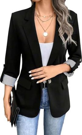 Generic Blazer pour femme - Ouvert sur le devant - En tweed - Manches longues - Pour le bureau - Style décontracté - Tendance - Costume daffaires - Veste avec