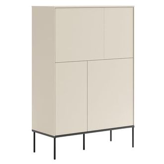 Selsey Kommode 95 cm Lang Minimalistisches Design Mit Push-to-Open-System Cremefarbene Matte Oberfläche Und Schwarze Metallbeine Viel Stauraum In 8 Fächern I