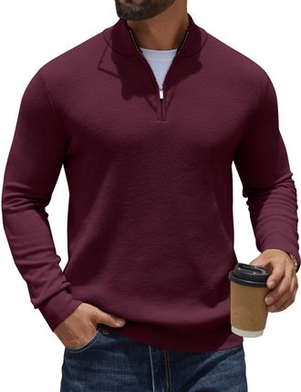 Coofandy Pullover Herren Half Zip Strickpullover Troyer Langarm Rollkragenpullover mit Rei&szlig;verschluss Pulli Turtleneck Sweater Arbeitspullover Winterpullover D