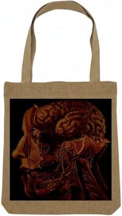 Fabulous Sac Shopping Tote Bag Aspect Lin - Tete Humain Diessection Gravure Medicale Anatomie - Sac de Courses Toile Epaisse 360g Beige Naturel Cabas Port&eacute; Epa