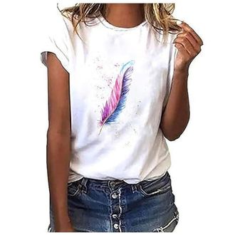 Generic T-shirt basique pour femme avec imprim&eacute; - Col rond - Hauts blancs - Coton - D&eacute;contract&eacute; - Femme - D&eacute;contract&eacute; - Manches courtes - Tops - T-shirt de sp