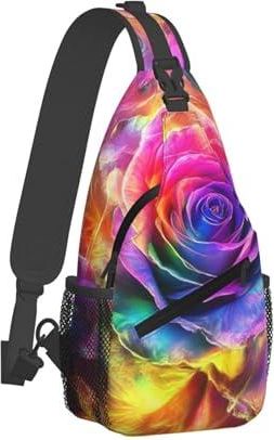 Generic Antivol Sacoche Bandouliere Art color&eacute; psych&eacute;d&eacute;lique tie-dye Roses Sac De Poitrine Casual Sac DEpaule pour Homme Femme Randonn&eacute;e