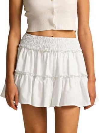 Minetom Mini Jupe Femme Sexy Short Jupes &Agrave; Volants Taille Haute Skirt Pliss&eacute;e Courte avec Doublure De Shorts A1 Blanc XL