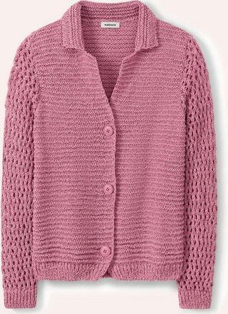 Walbusch Strickjacke Damen Strickjacke mit Leinen Reverskragen Knopfleiste, Reverskragen, modisch