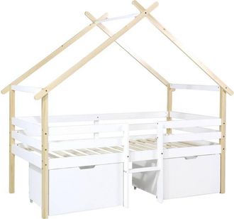 Sweeek Lit enfant 90 x 190 cm bois de pin blanc sommier à lattes inclus et 2 tiroirs - Sienna