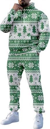 Generic Survêtement de Noël pour homme - Sweat à capuche et pantalon de survêtement avec poche - 2 pièces - Survêtement dhiver chaud avec capuche et pantalon 