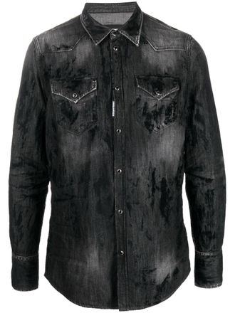 Dsquared2 chemise en jean &agrave; effet us&eacute; - Noir