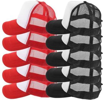 Frcolor Casquettes de Baseball en Filet Lot de 10 &agrave; Personnaliser par Transfert Thermique, 5 Noires et 5 Rouges, Confortables pour Randonn&eacute;es et &Eacute;v&eacute;nements Ex