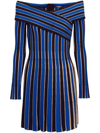 Balmain Schulterfreies Kleid mit Streifen - Blau