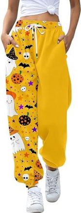 Generic Pantalon long d&eacute;contract&eacute; pour femme avec taille &eacute;lastique et poche arri&egrave;re et poches lat&eacute;rales, jaune, XXL
