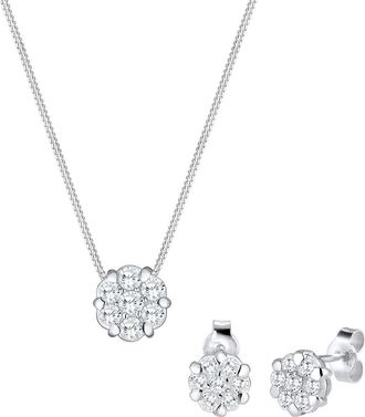 Elli Schmuckset Damen Blume mit Zirkonia Kristalle in 925 Sterling Silber