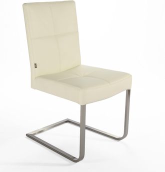 SIX Freischwinger Lederstuhl Libero | Edelstahl Stuhl Leder-Stühle Rindsleder Creme Weiss
