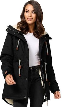 Navahoo B991 Veste dhiver doublée chaude pour femme avec fourrure en peluche, Noir, XL