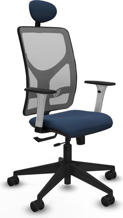 Piqueras y Crespo Schreibtischstuhl in Blau, mit wei&szlig;en und schwarzen Armlehnen, h&ouml;henverstellbarer Lendenwirbelst&uuml;tze und festem Kopfteil, ausgestattet mit Syncro/Tras