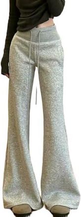 Generic QXDZSW SPOR Pantalon &eacute;vas&eacute; pour femme d&eacute;contract&eacute; ample et amincissant Bell Bot Pantalon de surv&ecirc;tement Automne Hiver, Gris clair avec doublure en pol